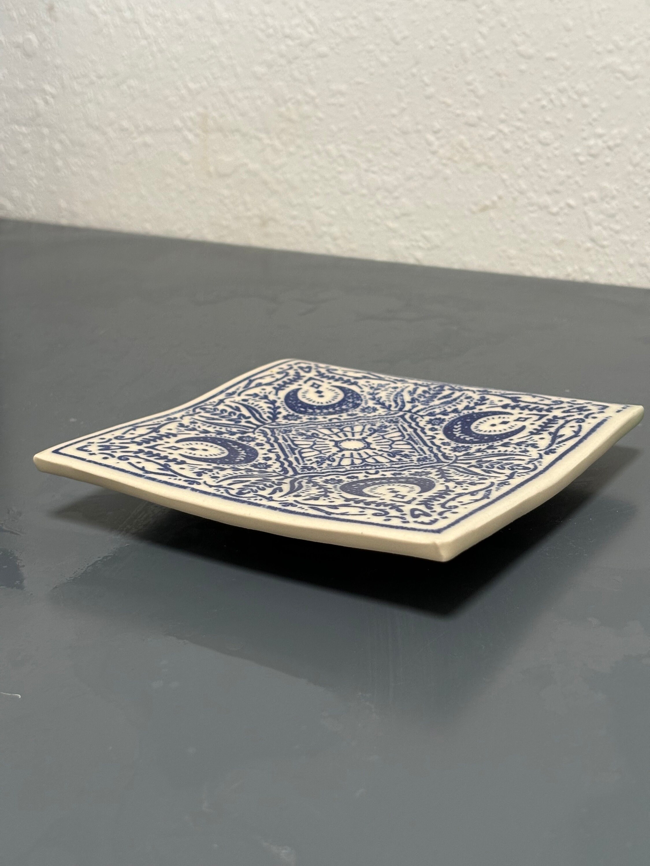 Pottery Decor, Flagging Bandana Plate, Blue Bandanna Handmade Trinket ...