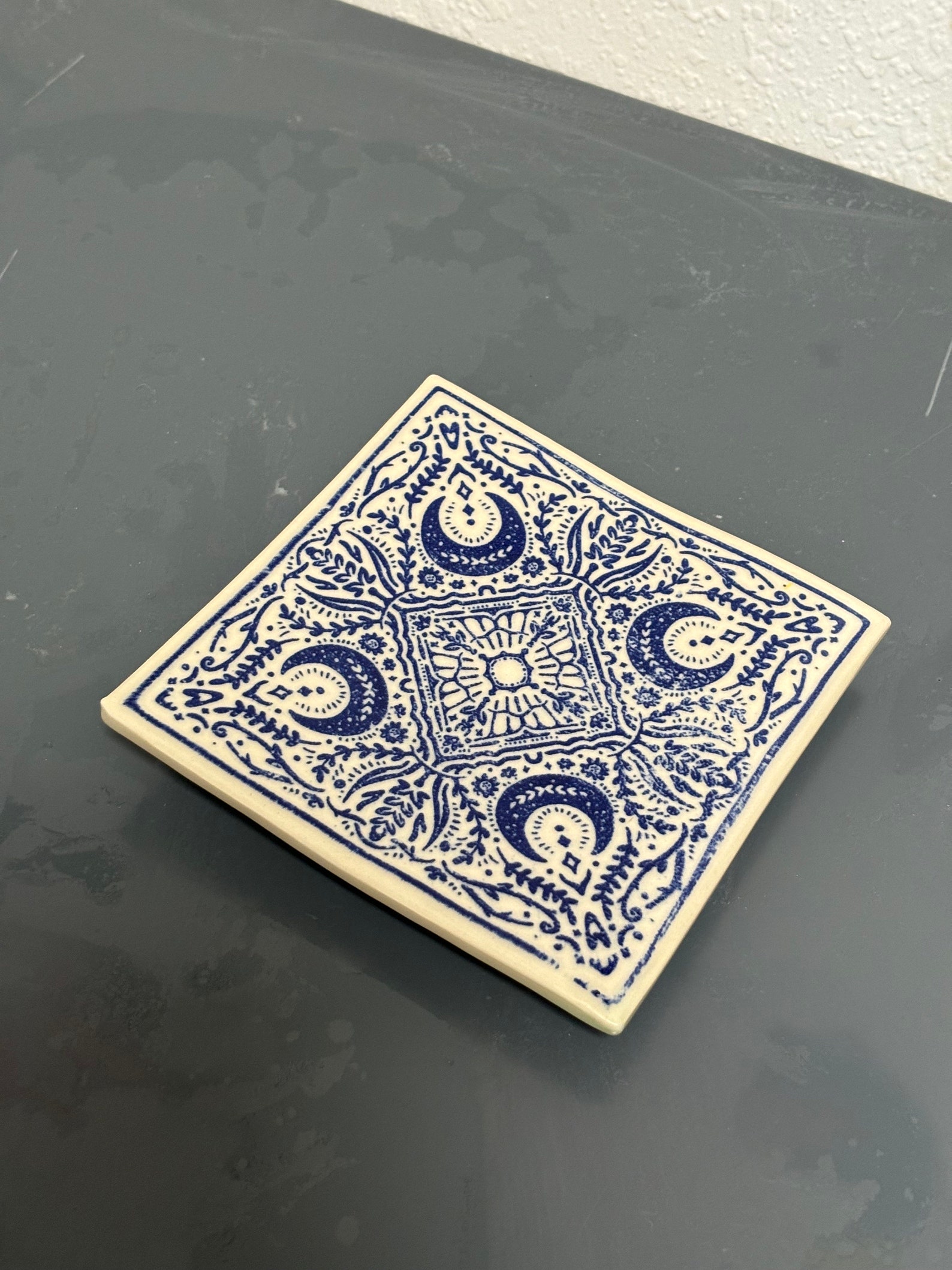 Pottery Decor, Flagging Bandana Plate, Blue Bandanna Handmade Trinket ...