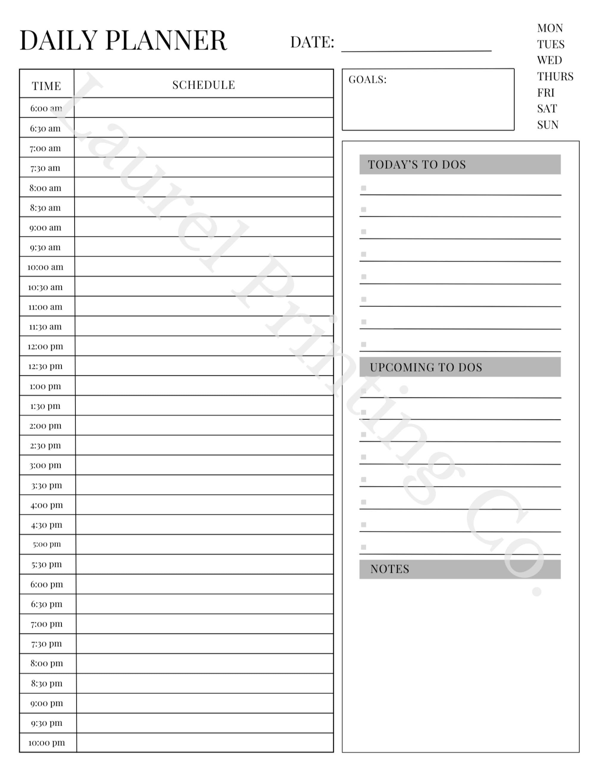 Simple Daily Planner Printable | Undated | Easy-to-print PDF | Hourly ...