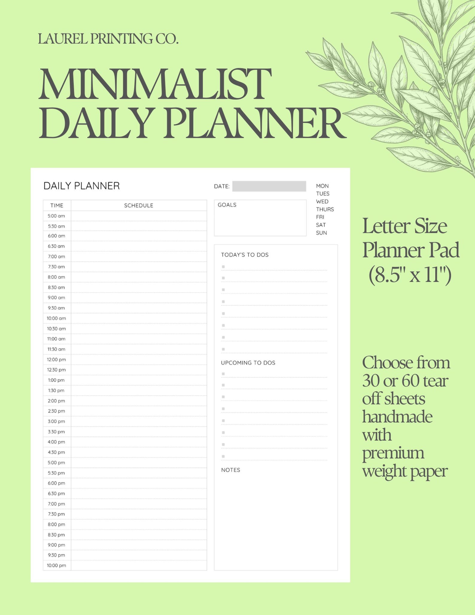 Handmade Minimalist Daily Planner Pad With 5am Start | Hourly Schedule ...