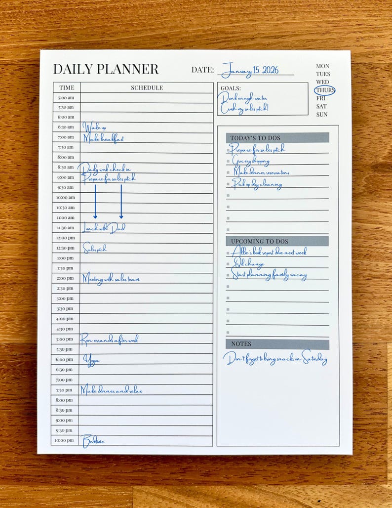 Handmade Daily Planner Pad With 5am Start | Hourly Schedule | 30 or 60 ...