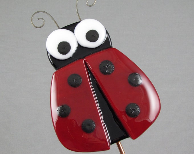 Ladybug Garden Stake - Fused Glass Ladybug - Red & Black - Etsy