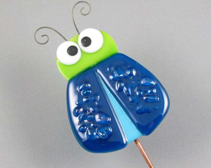 Bug Garden Stake - Crazy Fused Glass Lime Green & Aqua Blue - Etsy