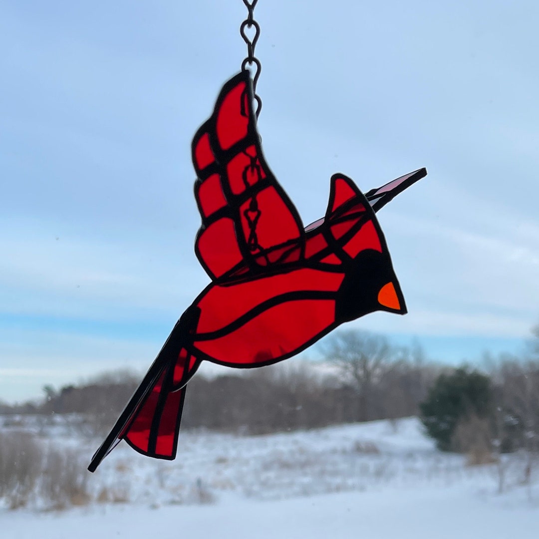 3D Cardinal Suncatcher Stained Glass Bird Red - Etsy
