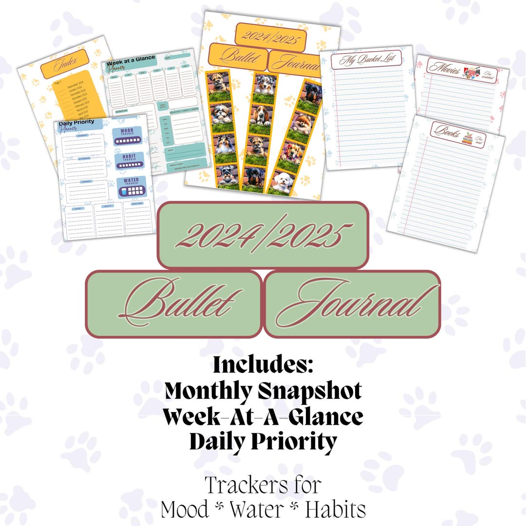 Printable Dog-themed Bullet Journal 2024/2025 Digital Planner Fun and ...