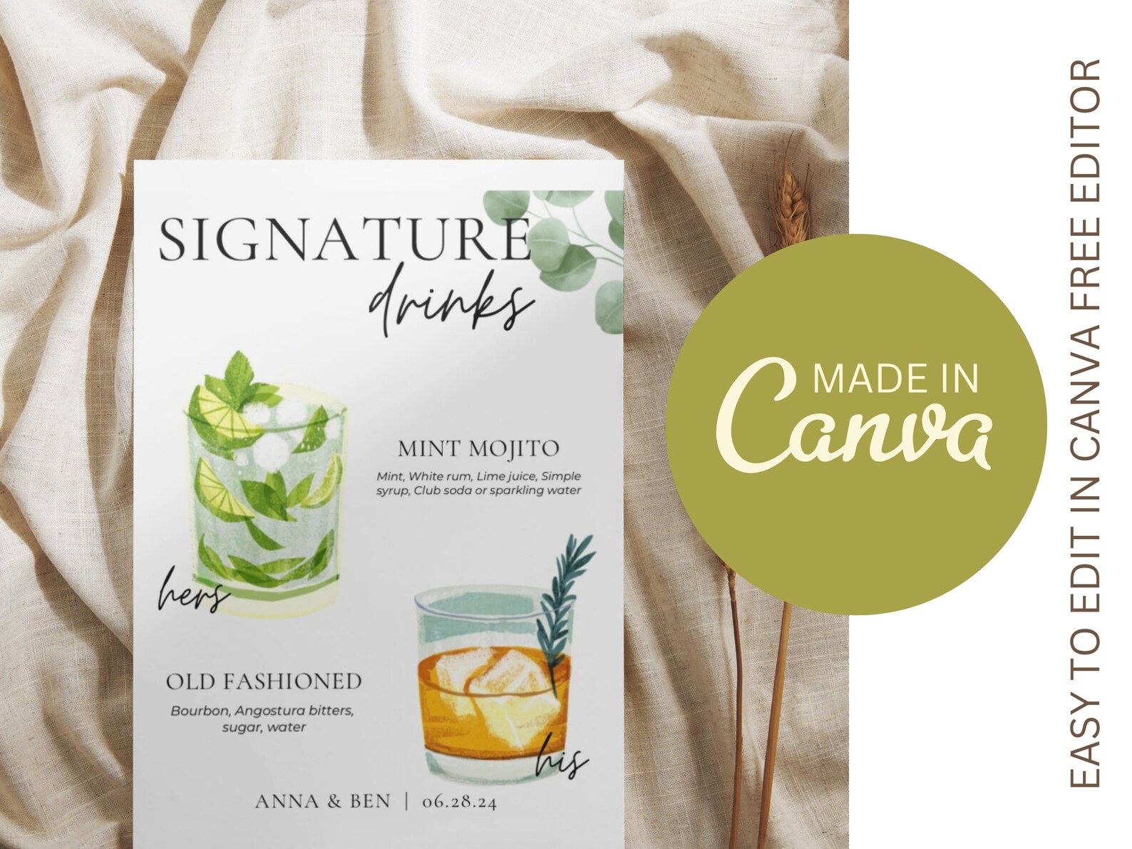 Bar Menu Template, Modern Editable Drink Menu Template, Minimalist ...