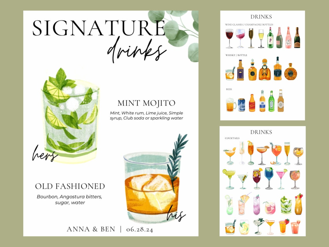 Bar Menu Template, Modern Editable Drink Menu Template, Minimalist ...