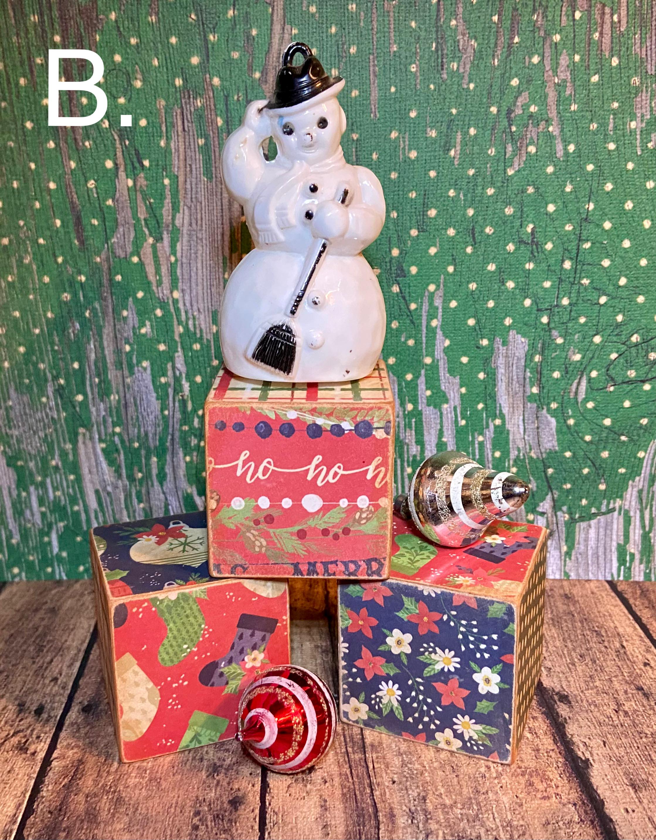 Set of 3 Vintage-style 1-3/4” Wooden Hand Made Christmas Blocks ...