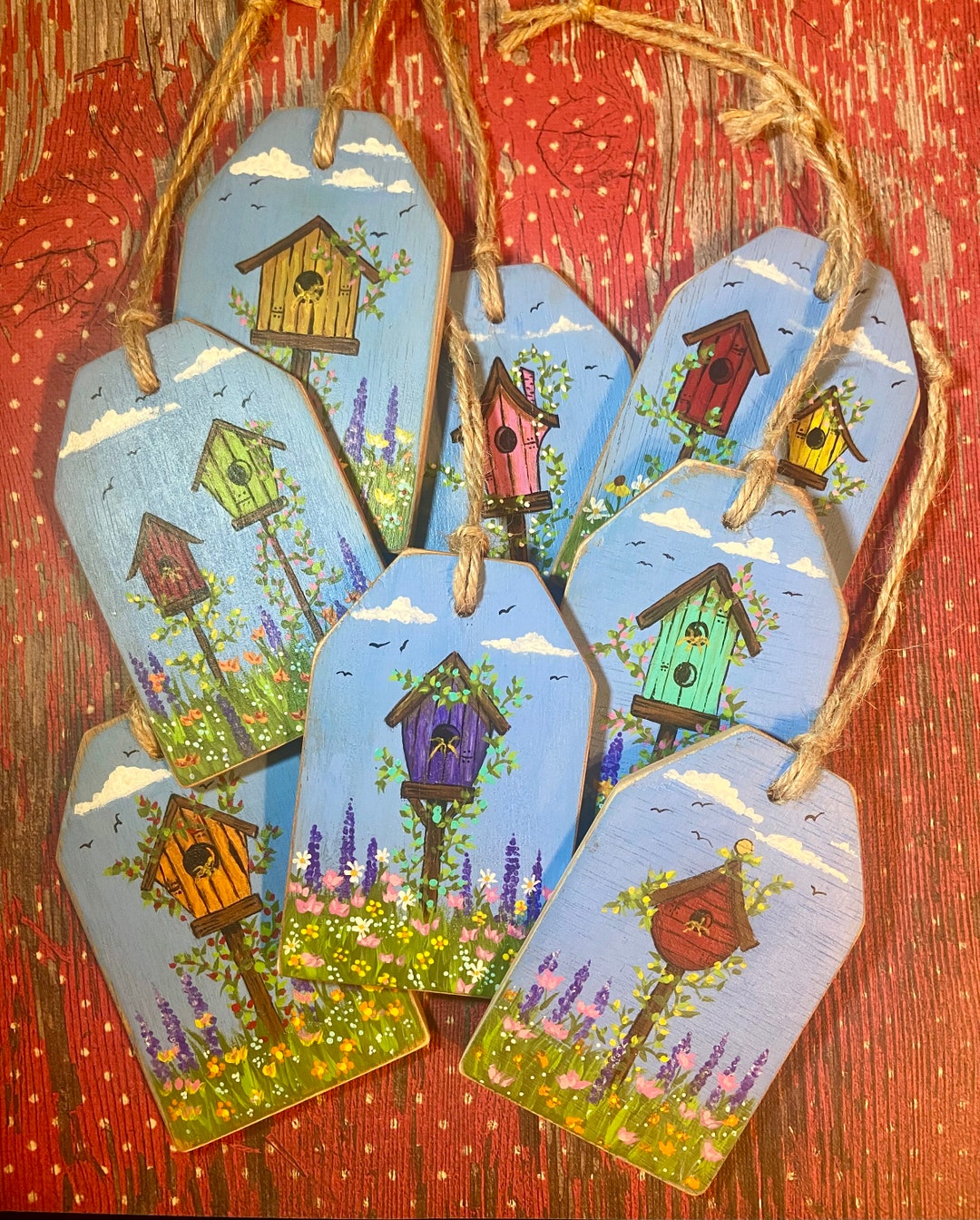 ONE Rustic Hand-made Hand-painted Wooden Birdhouse Tag - Etsy