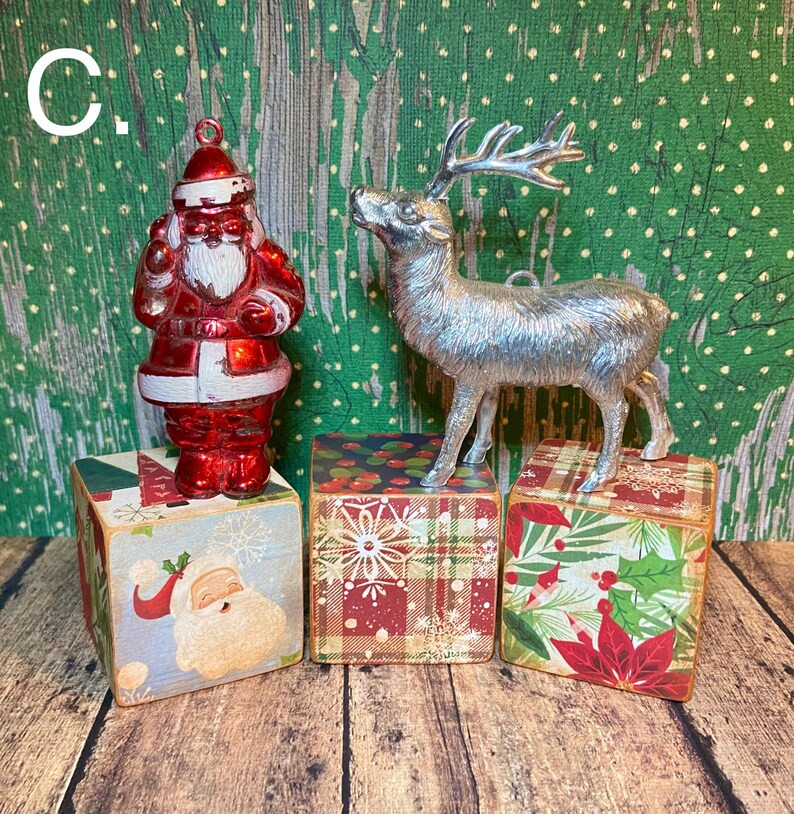 Set of 3 Vintage-style 1-3/4” Wooden Hand Made Christmas Blocks ...