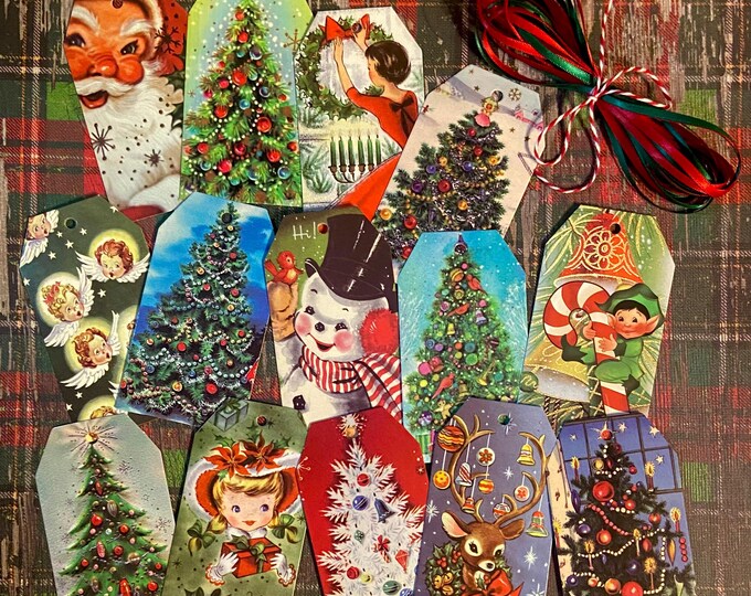 Set of 14 Vintage Style Gift Tags With Retro Christmas Images With ...