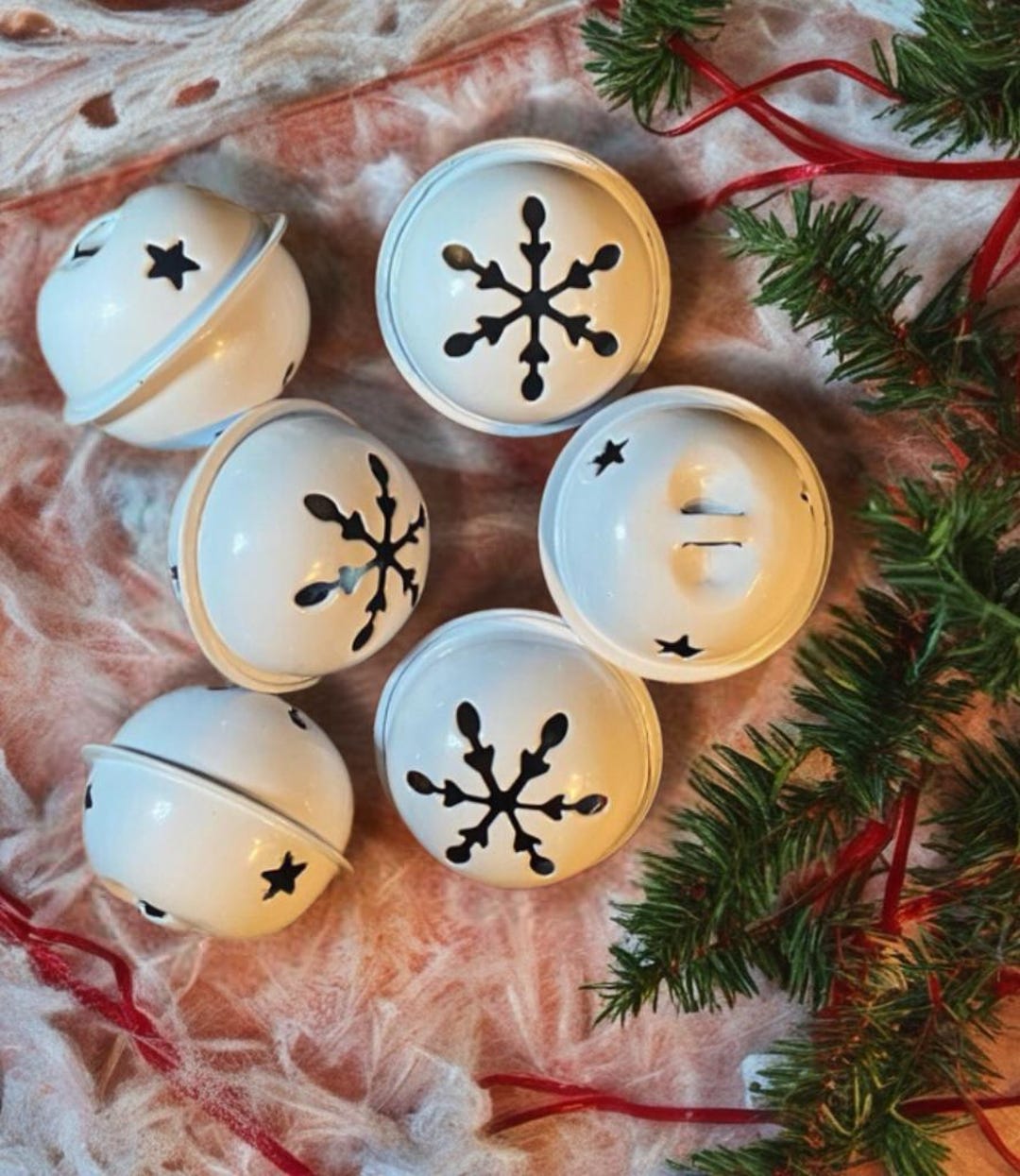 Set of 6 White Snowflake Jingle Bells - 40mm - Etsy