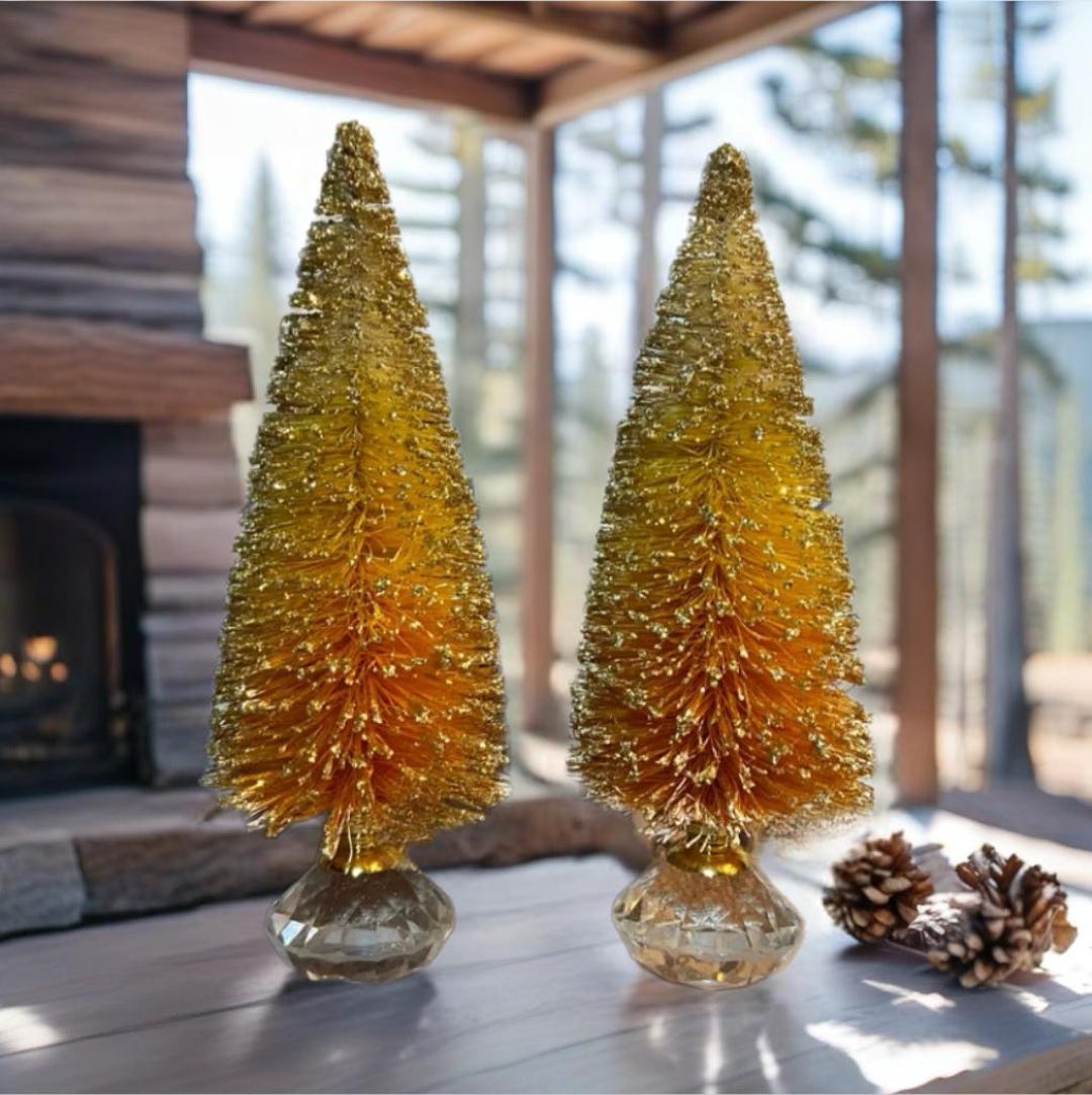 Set of 2 Ombre Trees on Gold Glass Knobs 5” - Etsy