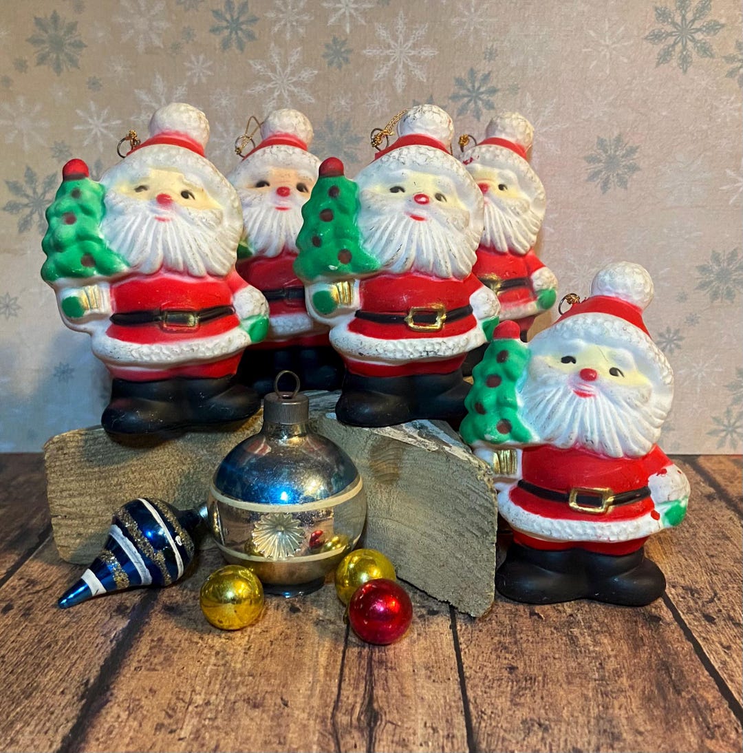 Set of 5 Vintage Santa Light Covers Ornaments, Plastic Christmas Decor ...