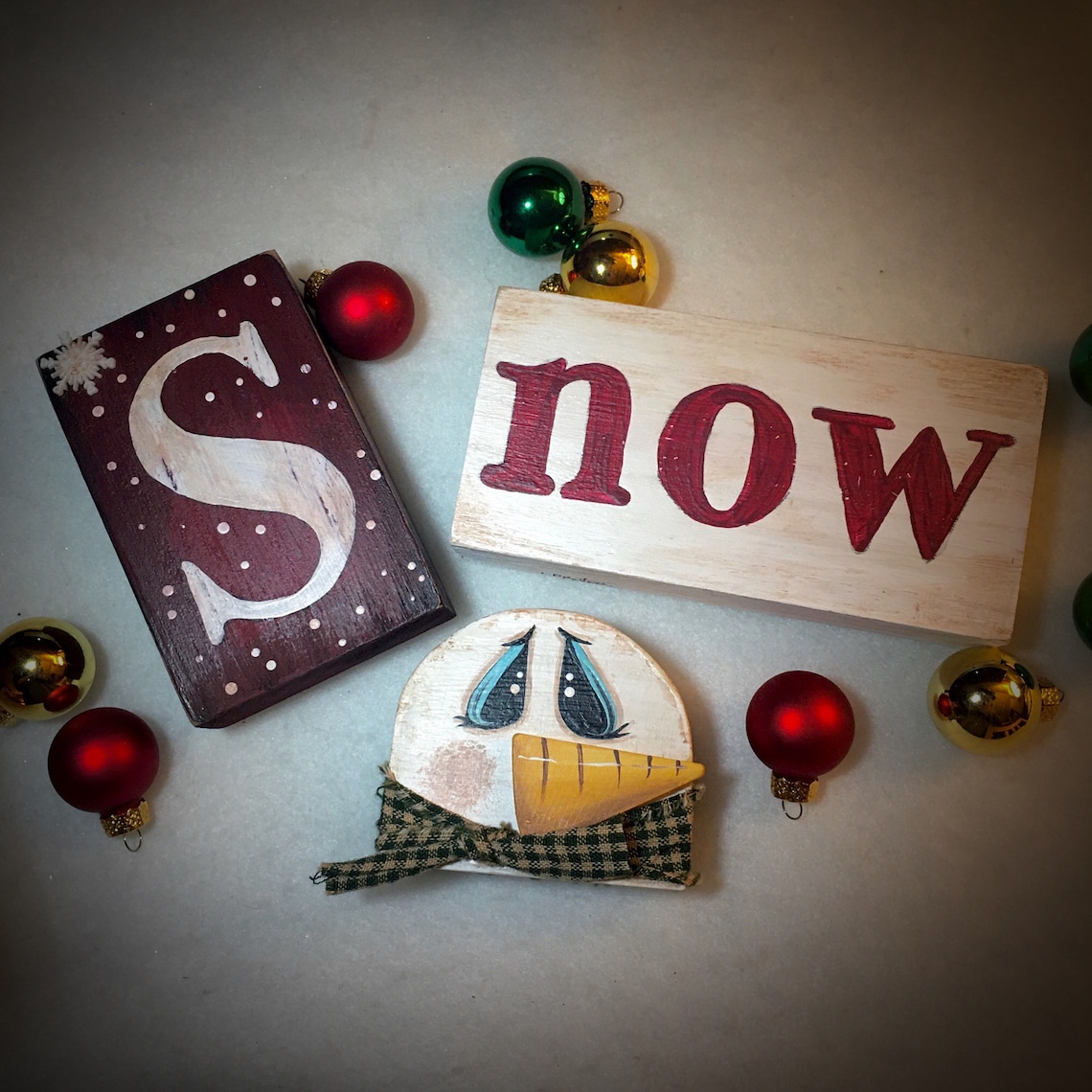 One Set SNOW Hand-painted Snowman Block Set - Etsy