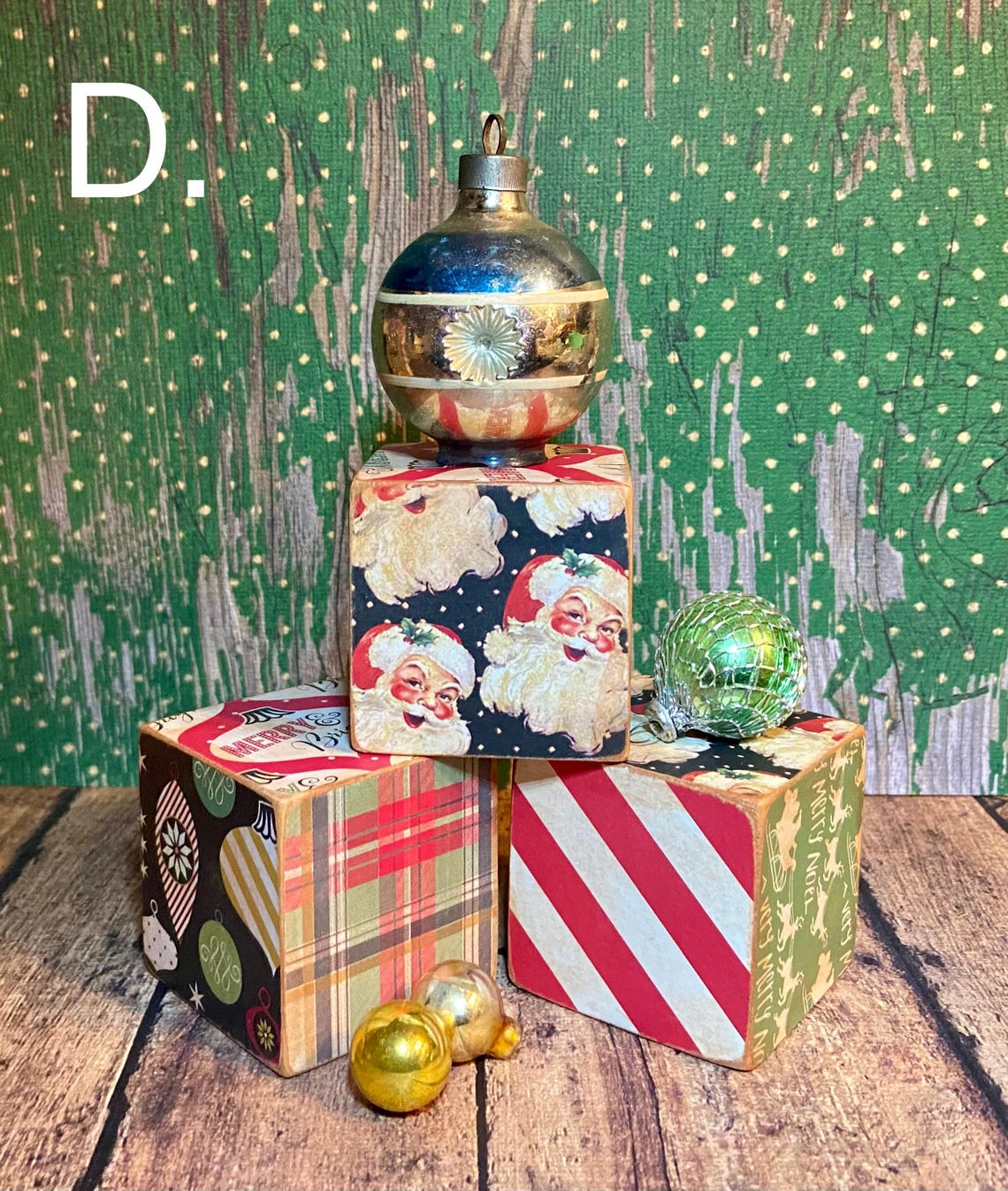Set of 3 Vintage-style 1-3/4” Wooden Hand Made Christmas Blocks ...