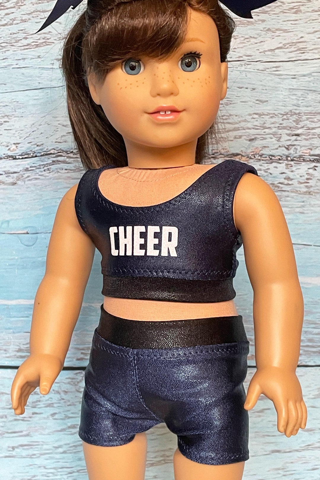 Cheer Practice Suit & Bow, Navy, Black and White, Cheerleading, Doll ...