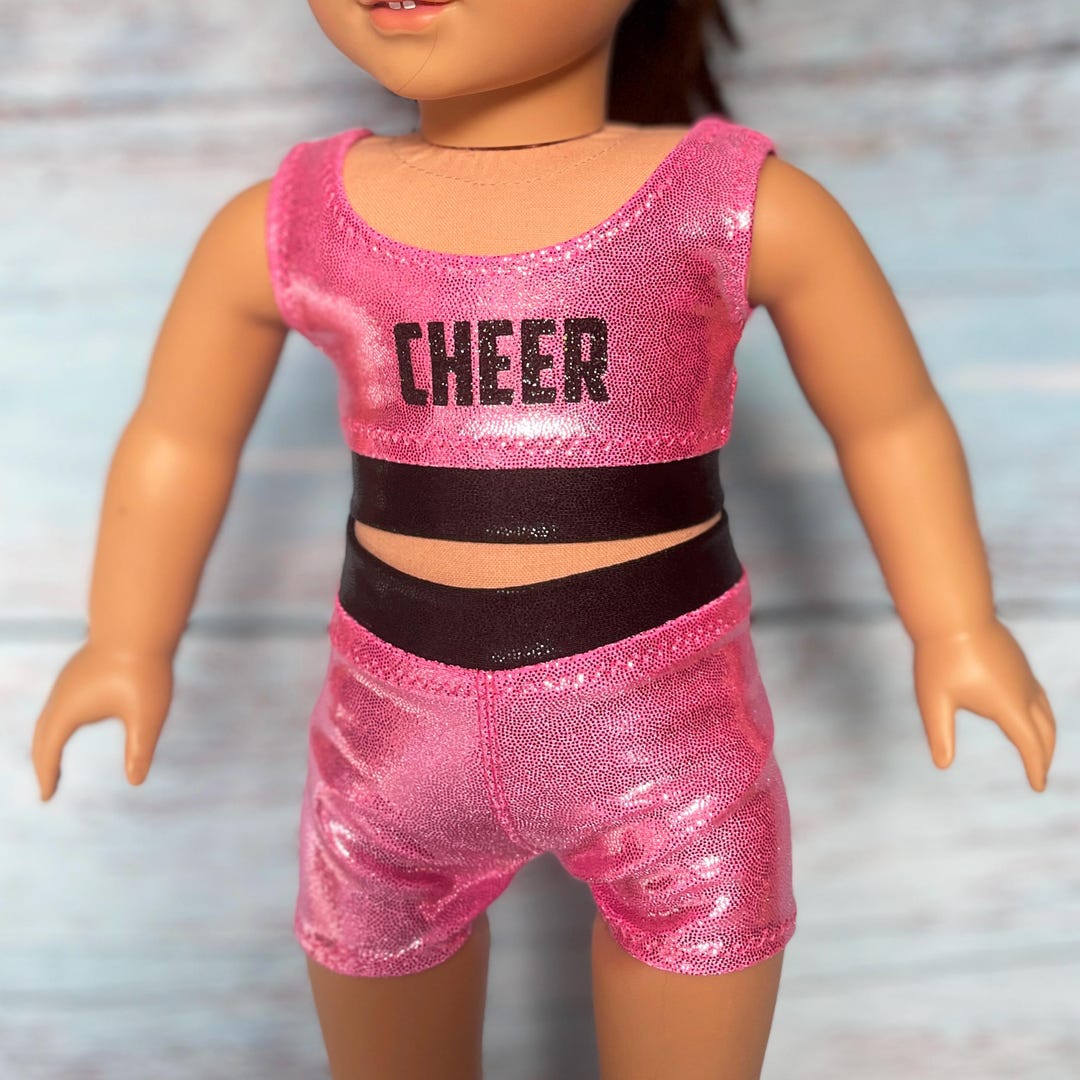 Cheer Practice Suit and Bow, Bubble Pink and Black, Cheerleading, Doll ...