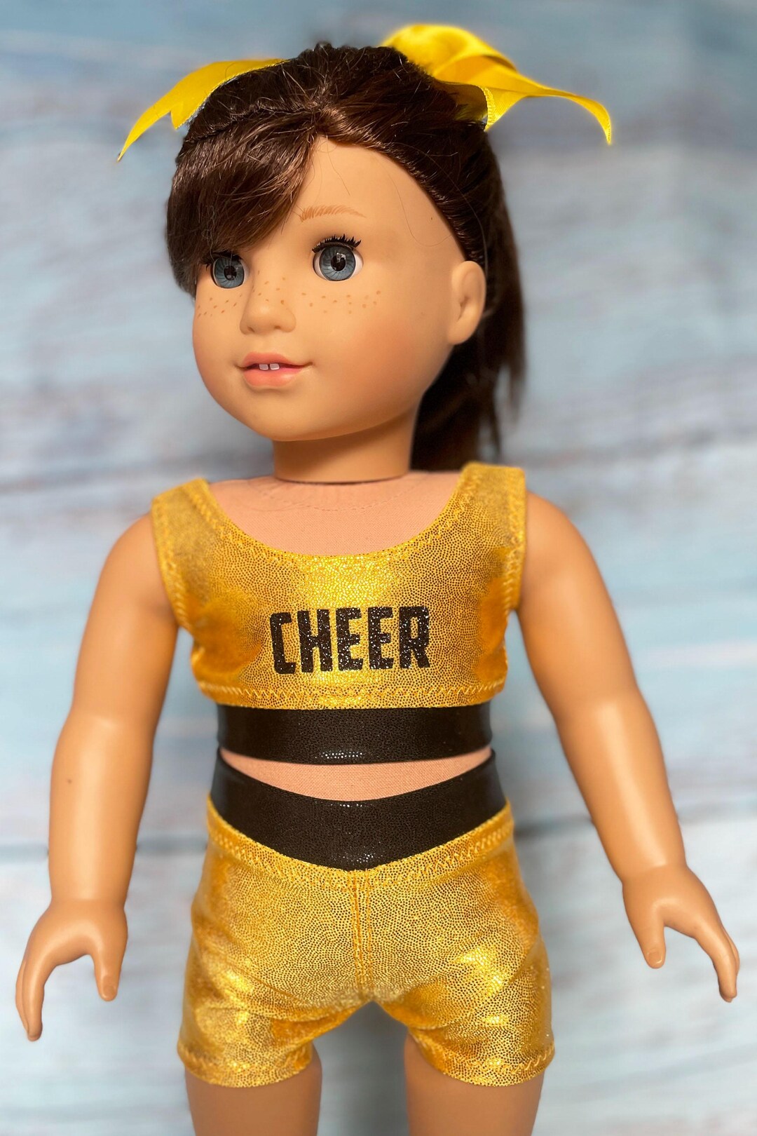 Cheer Practice Suit & Bow, Bright Yellow and Black Cheer Outfit ...