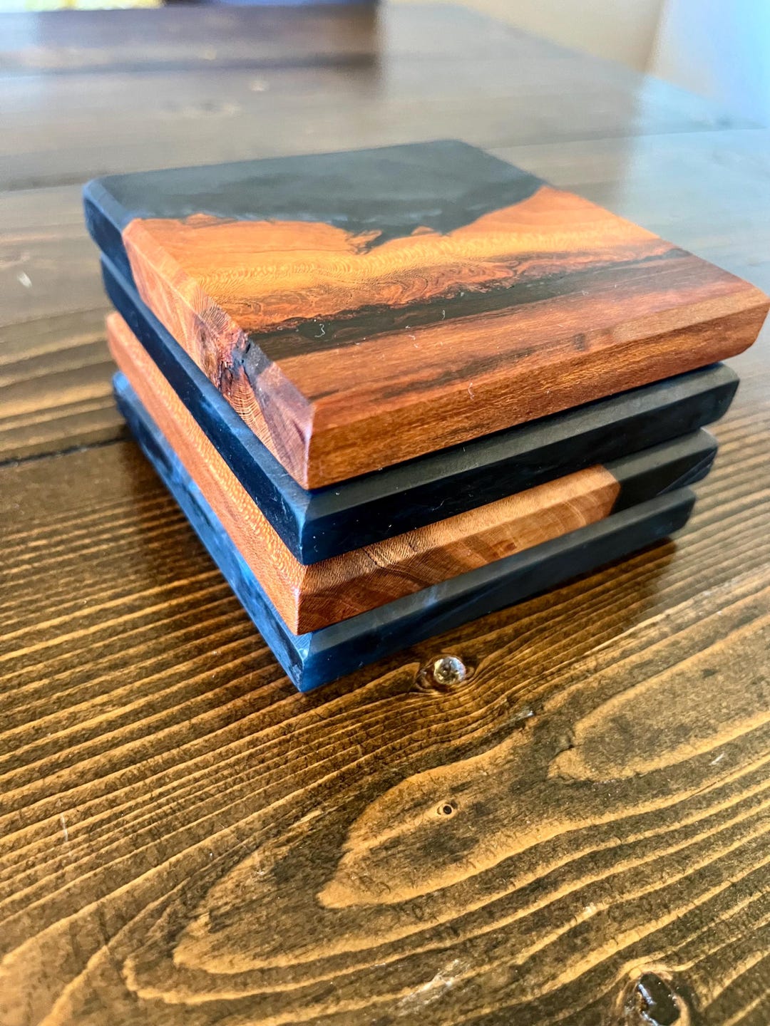 Walnut Navy-blue Epoxy Coasters - Etsy