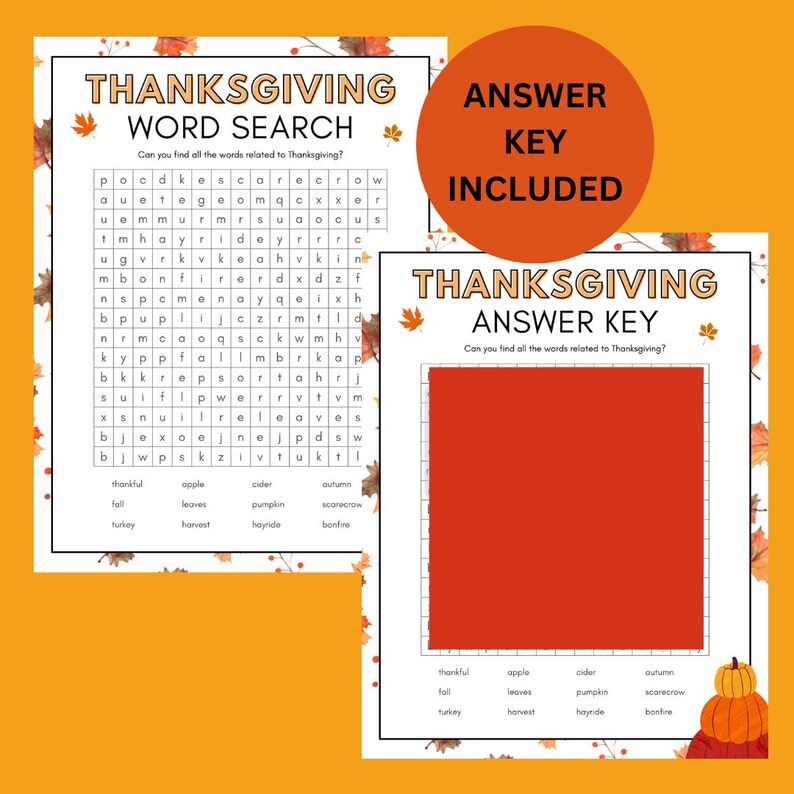 Printable Thanksgiving Themed Word Search Worksheet - Etsy