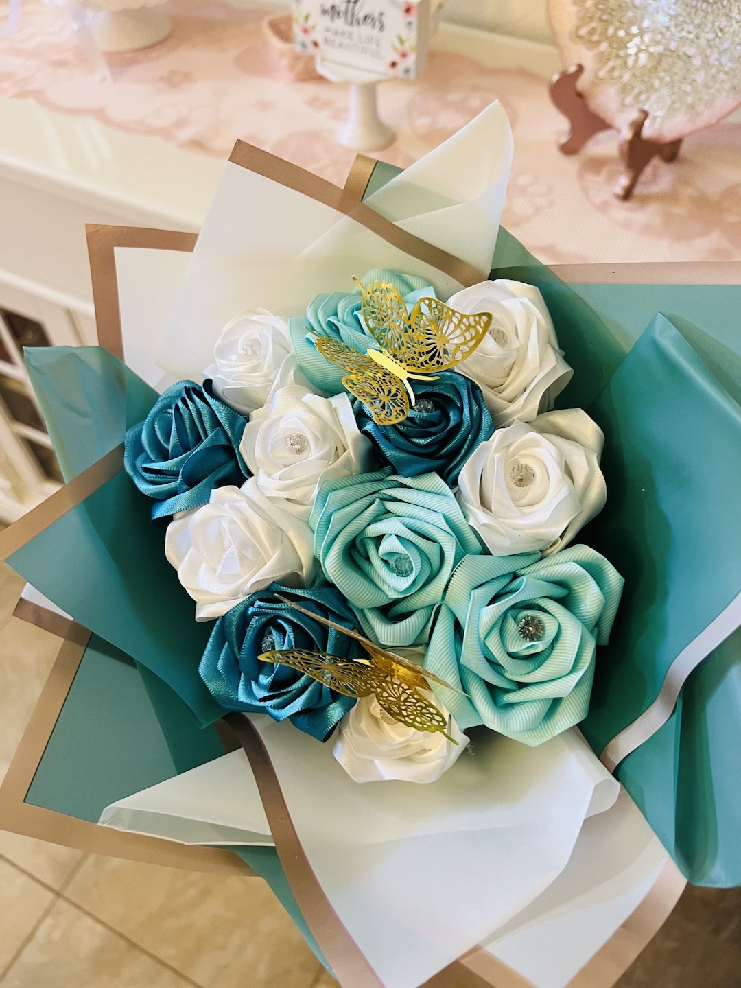 Flower Bouquets Made From Ribbon Artificial Flowers - Etsy