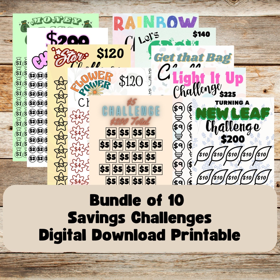 10 Printable Savings Challenge Cards - Bundle of 10 Challenges - Size ...