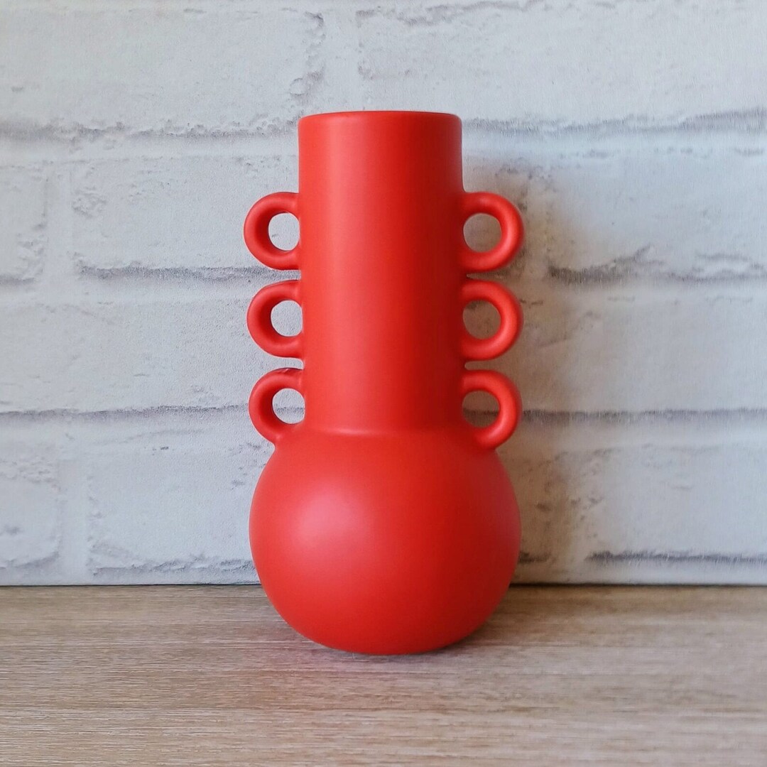 Vibrant Red Ceramic Bubble Amphora Vase Flower Vases Holder Home ...