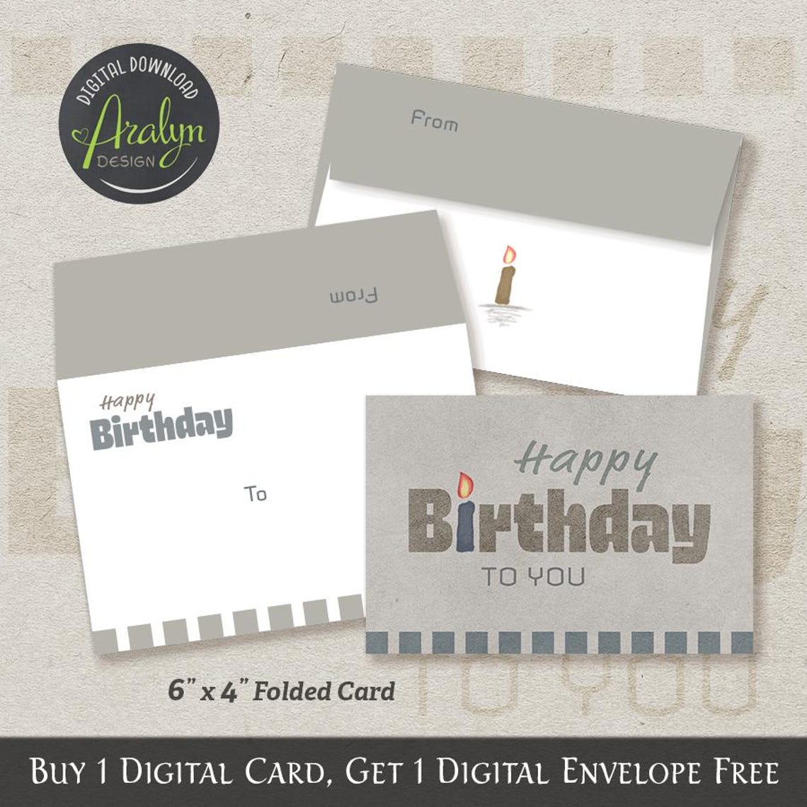 Printable Birthday Cards | Gray Watercolor Candle Happy Birthday Card ...
