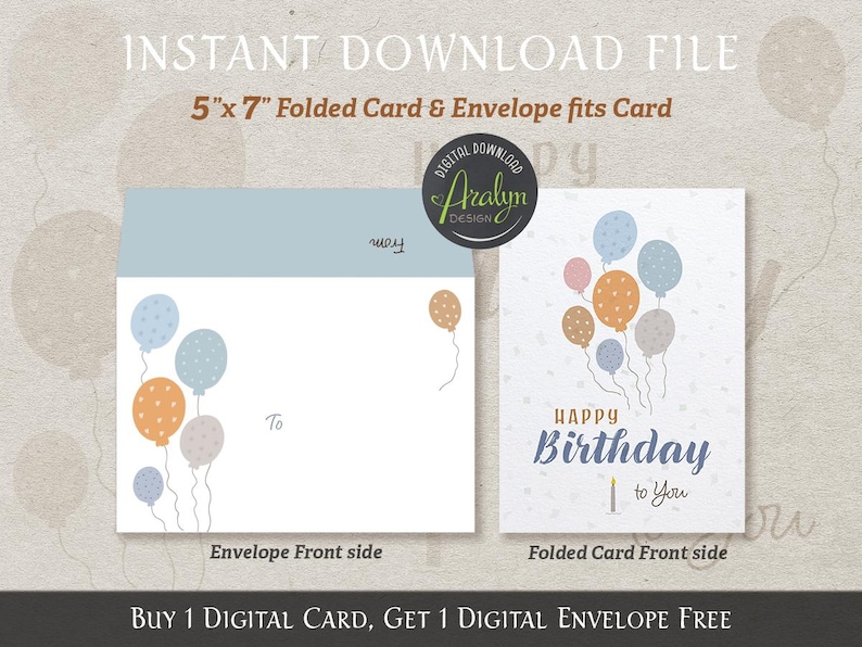 Printable Birthday Cards | Cute Balloons Birthday Card 5x7 Folded ...