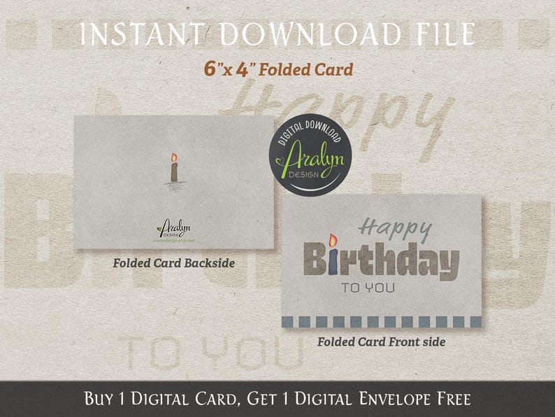 Printable Birthday Cards | Gray Watercolor Candle Happy Birthday Card ...