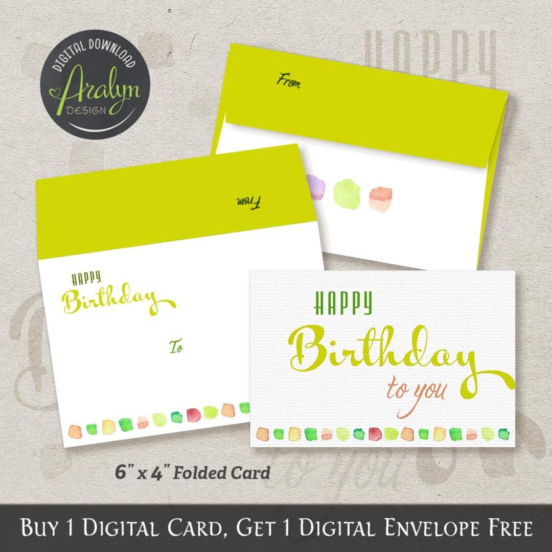 Printable Birthday Cards | Watercolor Happy Birthday Card 6x4 Folded ...