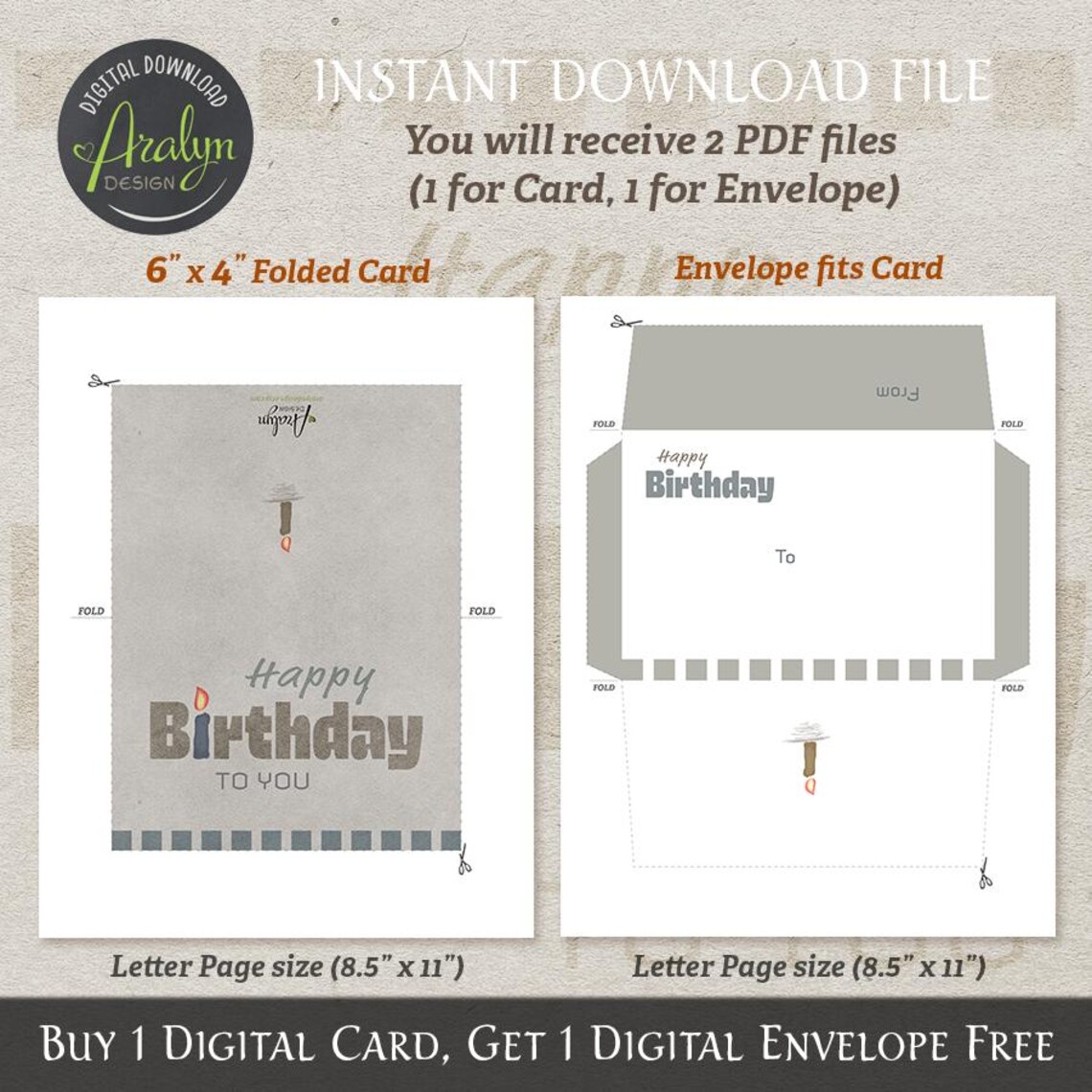 Printable Birthday Cards | Gray Watercolor Candle Happy Birthday Card ...