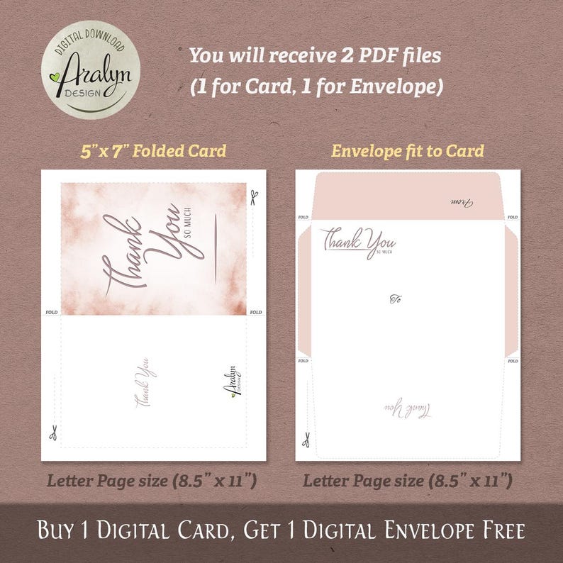 Printable THANK YOU Card 5x7 Folded / Instant Download / Card Template ...