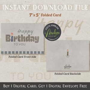 Printable Birthday Cards | Gray Watercolor Candle Happy Birthday Card ...