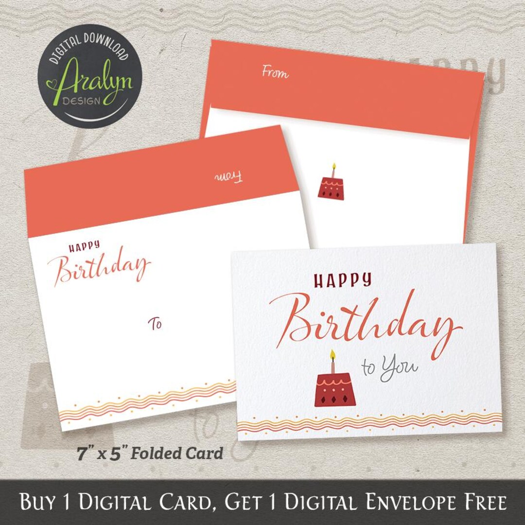 Printable Birthday Cards Orange Birthday Cupcake With Candle 7x5 Folded ...