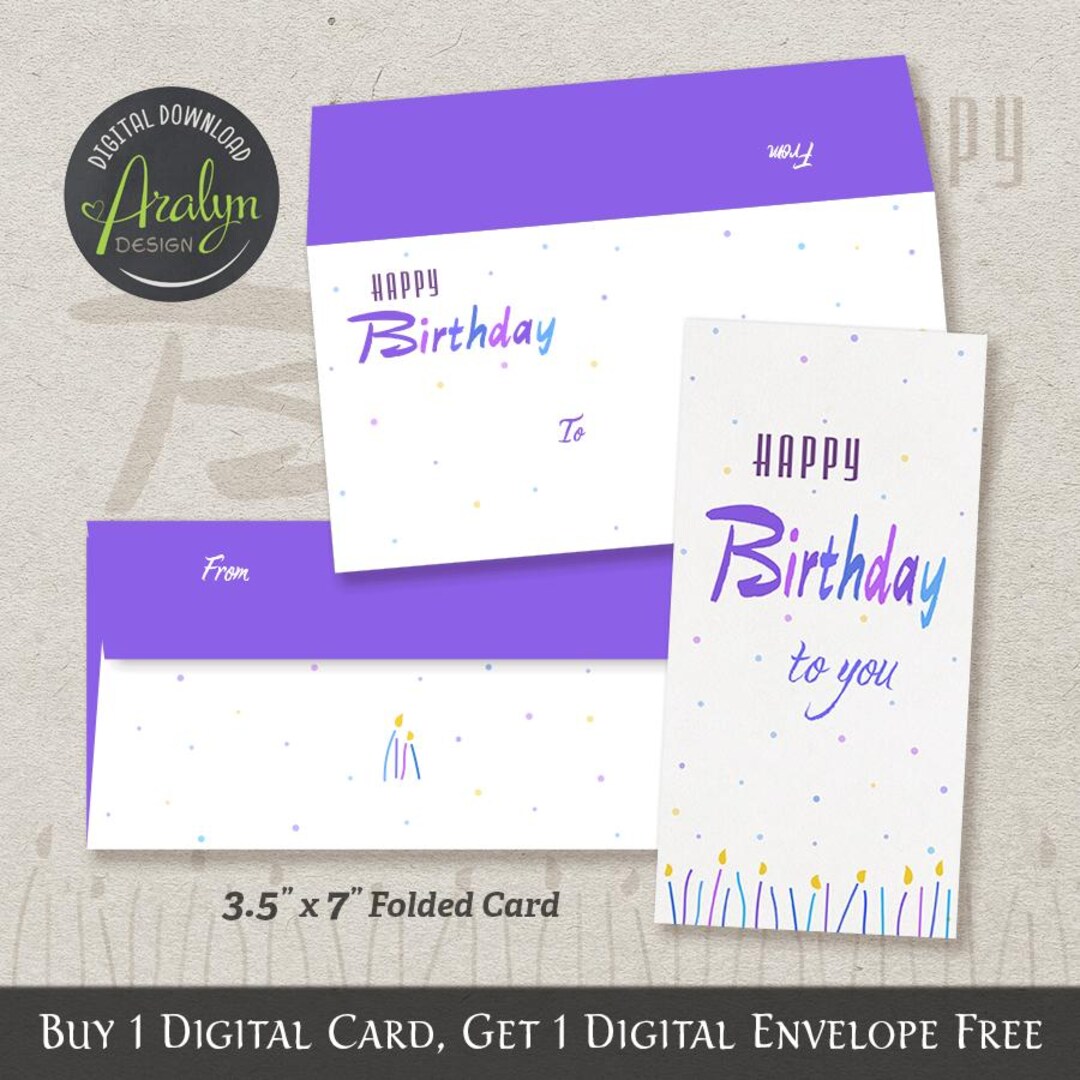 Printable Birthday Cards | Purple Candles Happy Birthday Card 3.5x7 ...