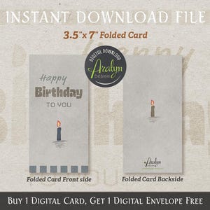 Printable Birthday Cards | Gray Watercolor Candle Happy Birthday Card 3 ...