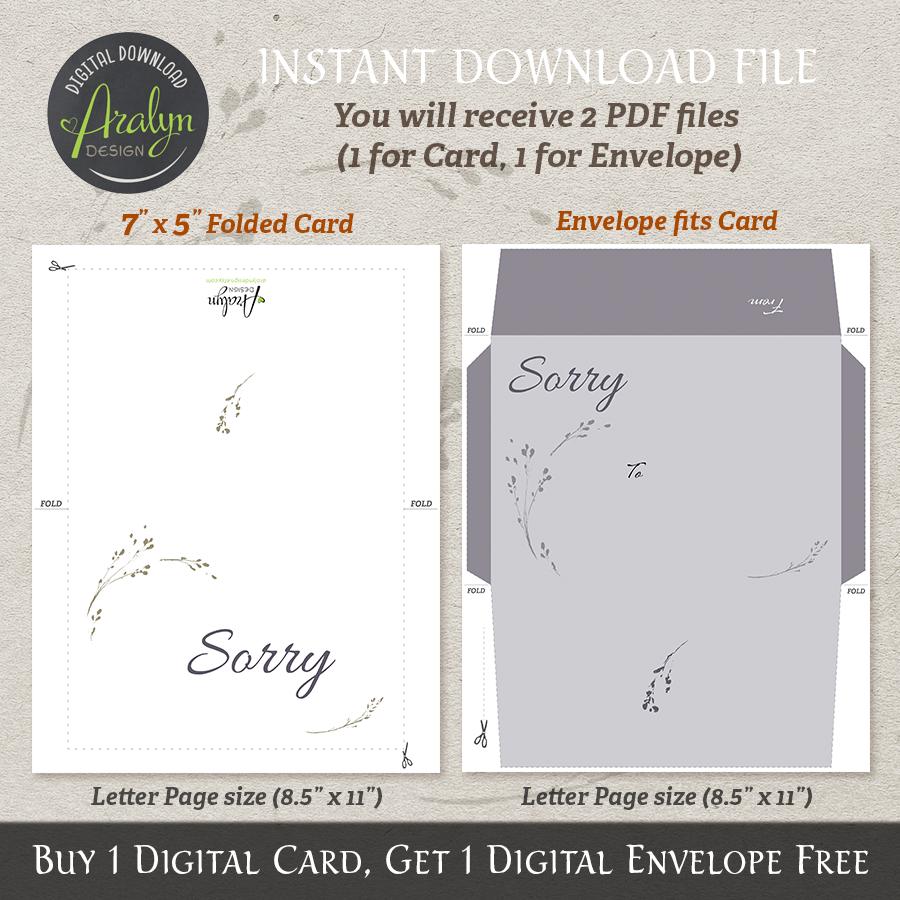 Printable Sorry Cards | Printable Sorry Card 7x5 Folded | Minimalist ...