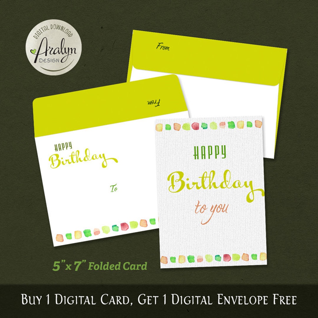 Printable BIRTHDAY Card 5x7 Folded / Instant Download / Card Template ...