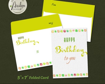 Printable BIRTHDAY Card 3.5x7 Folded / Instant Download / Card Template ...