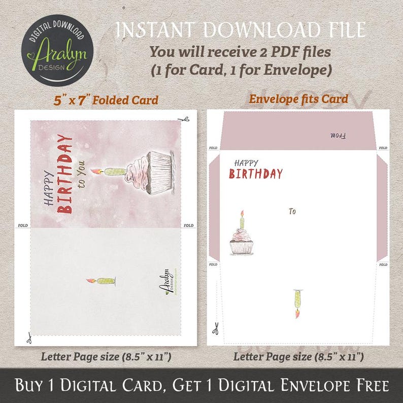 Printable Birthday Cards | Happy Birthday Card 5x7 Folded | Printable ...