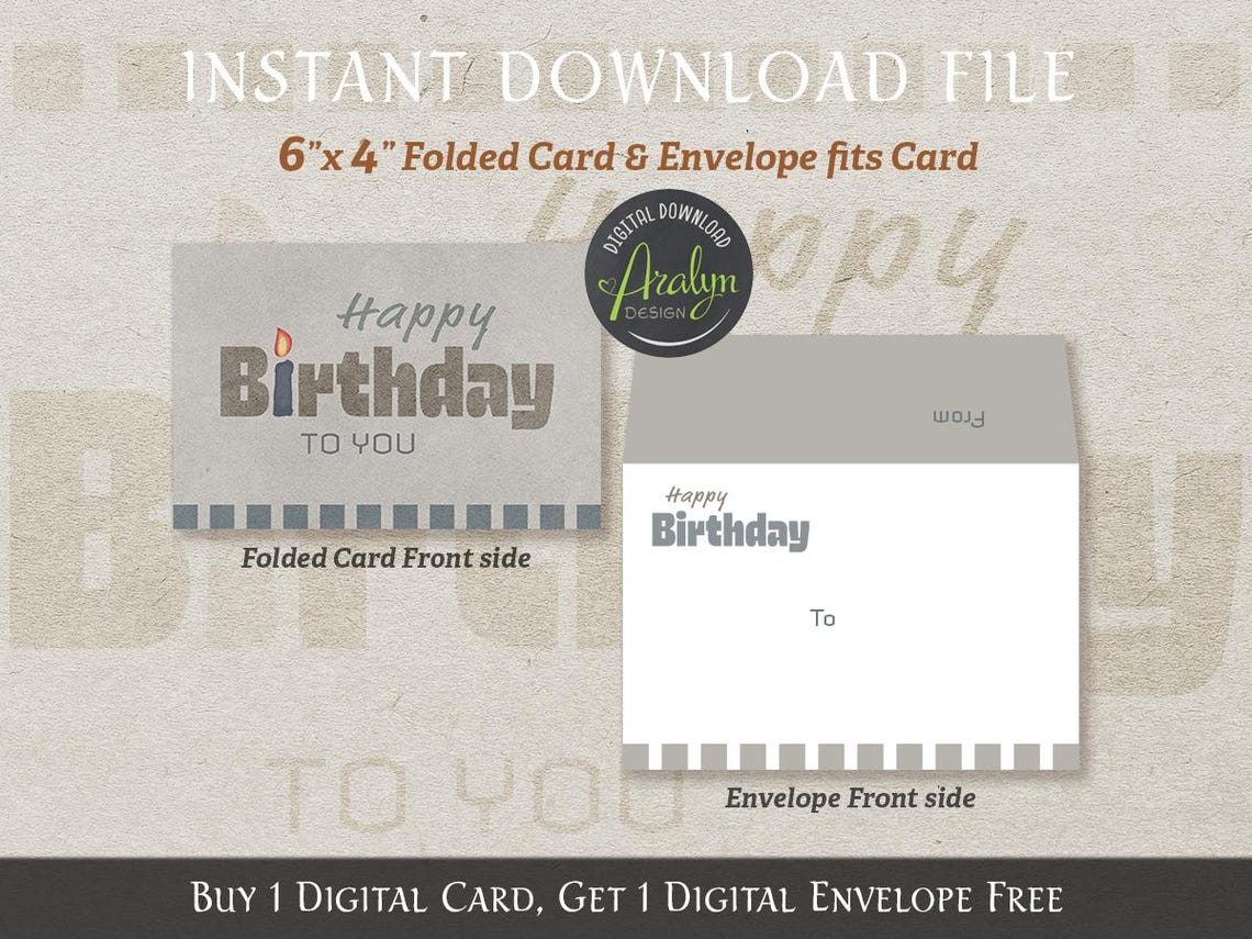 Printable Birthday Cards | Gray Watercolor Candle Happy Birthday Card ...