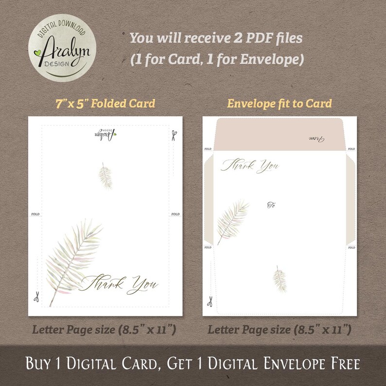Printable THANK YOU Card 7x5 Folded / Instant Download / Card Template ...