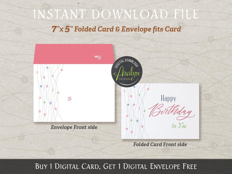 Printable Birthday Cards | Birthday Card 7x5 Folded | Printable Pink ...