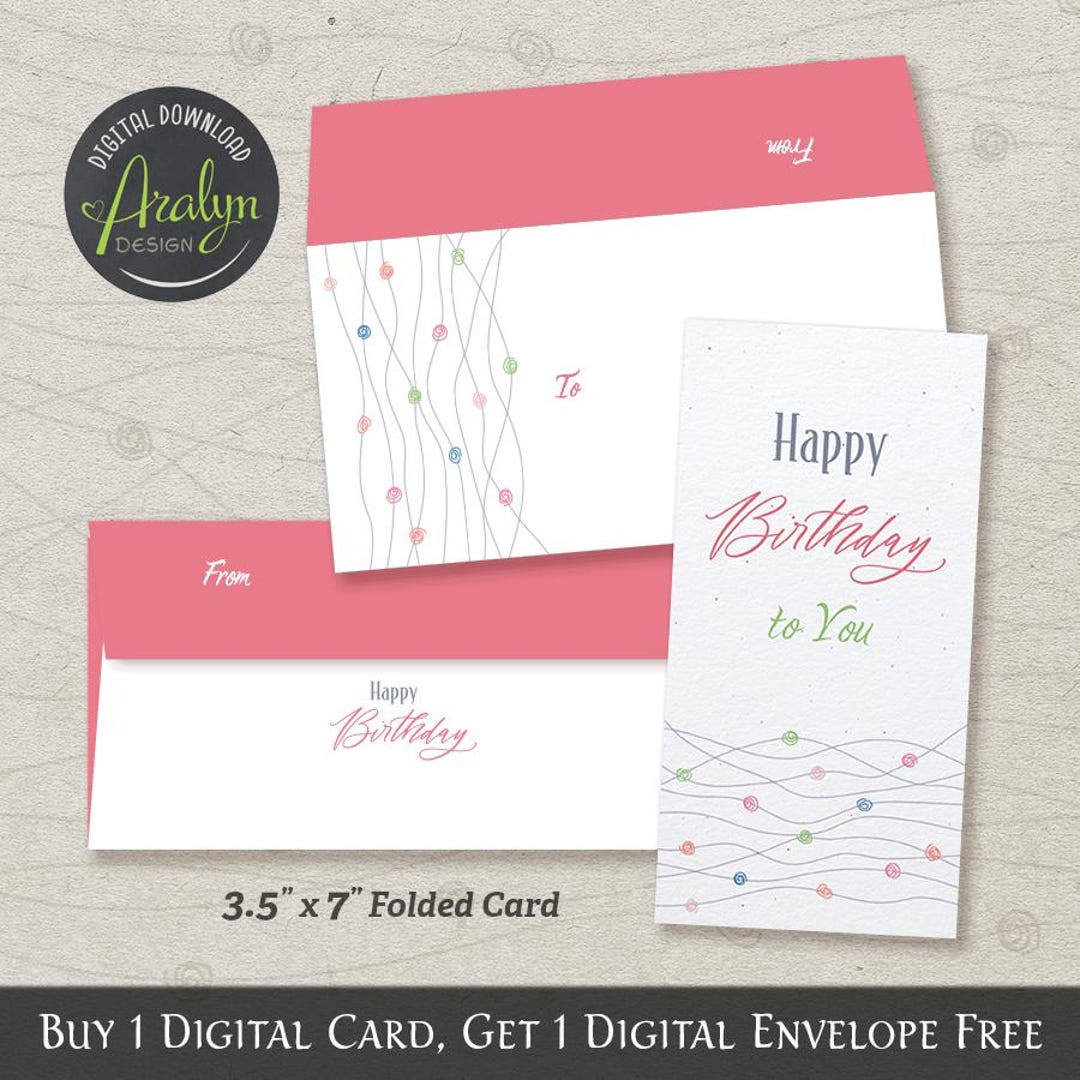 Printable Birthday Cards | Birthday Card 3.5x7 Folded | Printable Pink ...