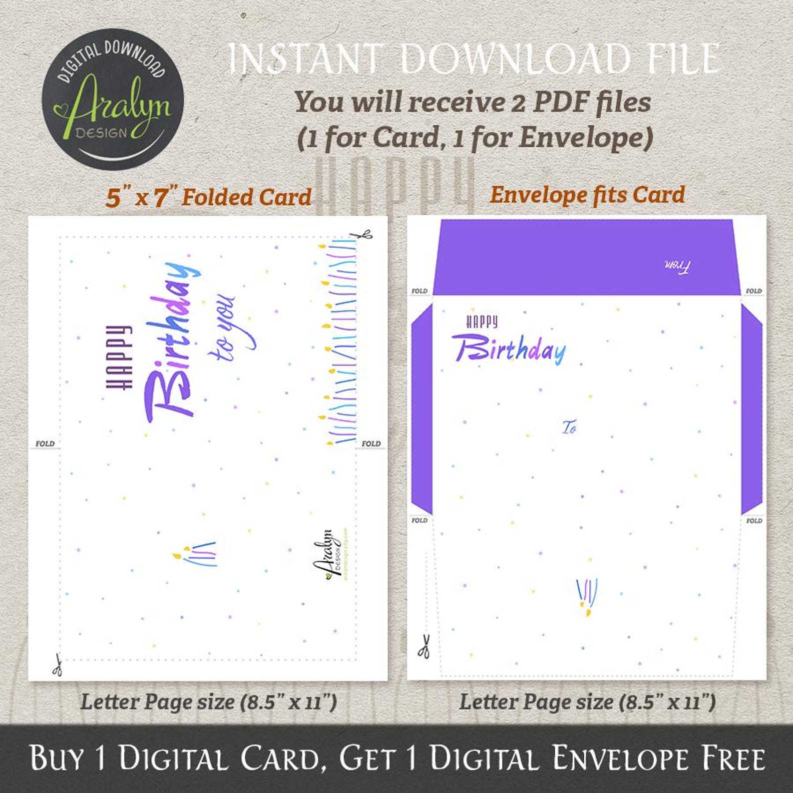 Printable Birthday Cards | Purple Candles Happy Birthday Card 5x7 ...