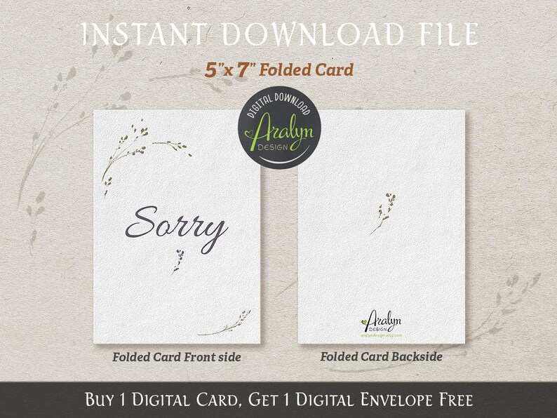 Printable Sorry Cards | Printable Sorry Card 5x7 Folded | Minimalist ...