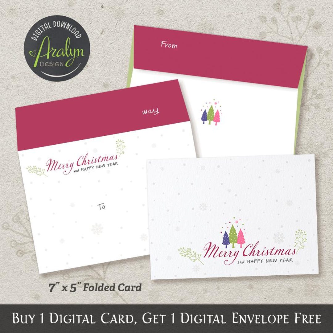 Printable Christmas Cards | Three Cute Pine Trees Christmas Card 7x5 ...
