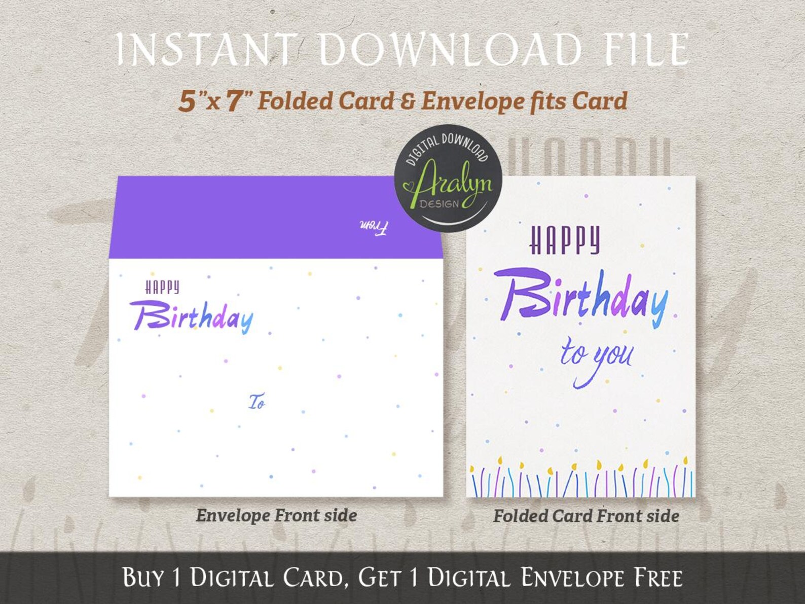 Printable Birthday Cards | Purple Candles Happy Birthday Card 5x7 ...